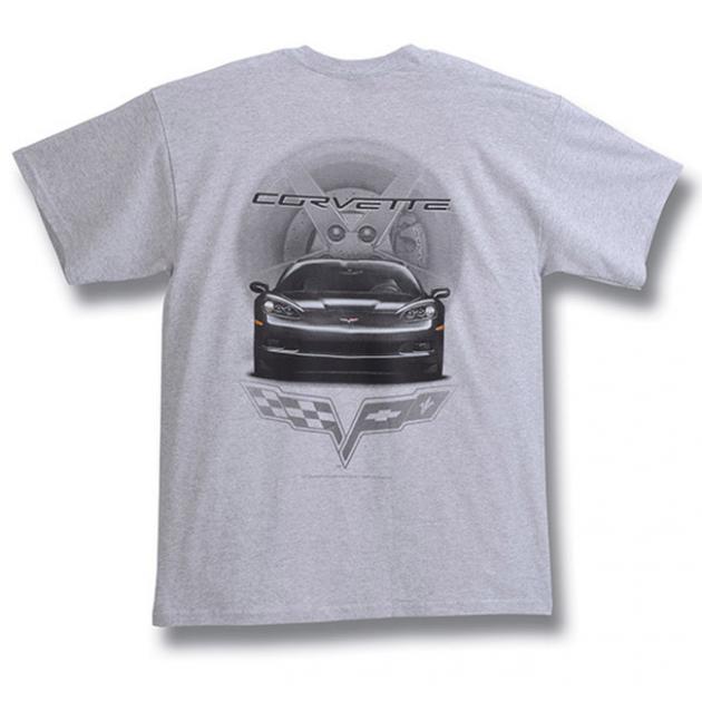 Corvette T-Shirt, Black C6 Front View, Gray | Corvette Depot