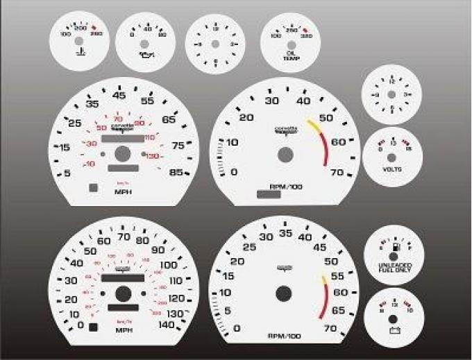 Corvette Instrument Cluster White Face Gauge Decal Set, 1978-1982