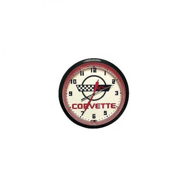 Corvette Neon Wall Clock With C4 Logo | Corvette Depot