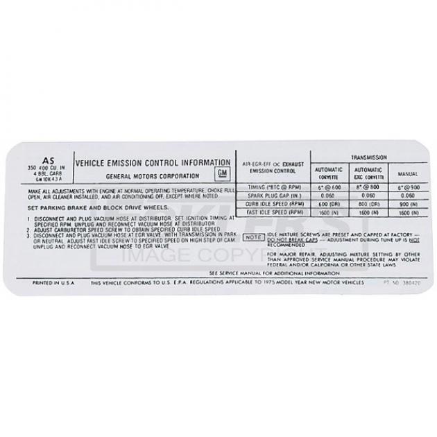 Corvette Decal, Emission L82, 1975 | Corvette Depot