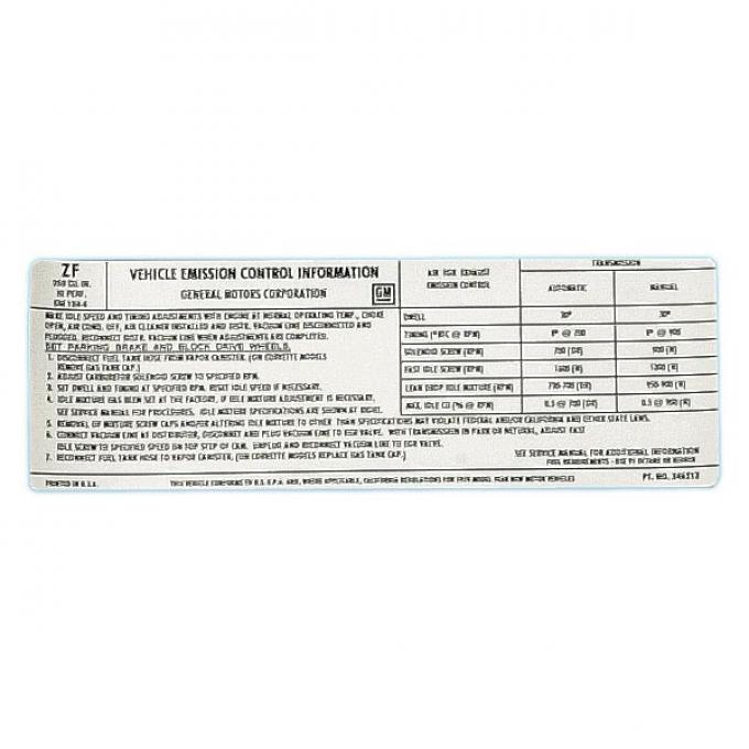 Corvette Emission Control Decal, L82, 1974 | Corvette Depot
