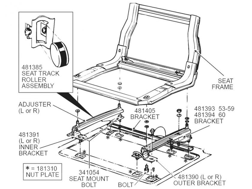 60 Seat Track Mount Bracket - Rear On Track | Corvette Depot
