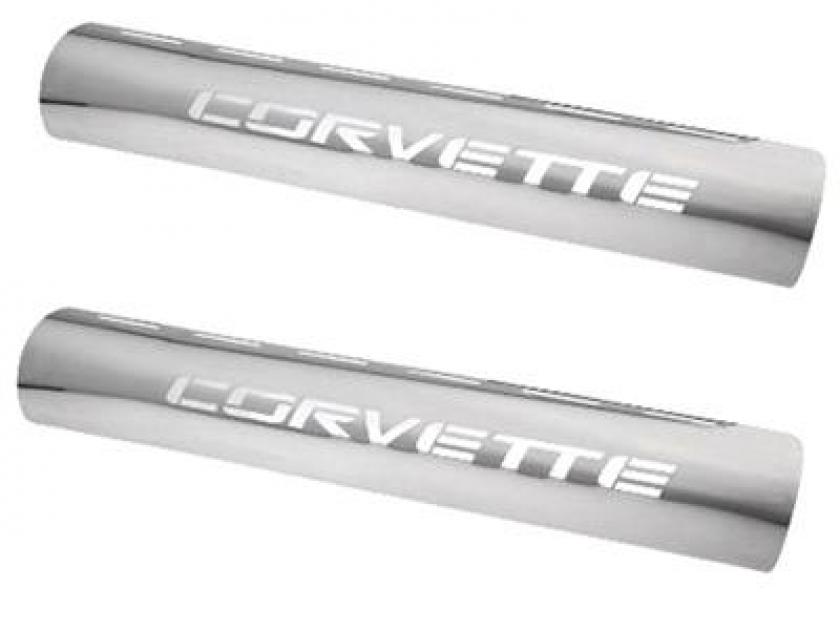63-82 Side Exhaust Shields - Corvette Logo - Pair | Corvette Depot