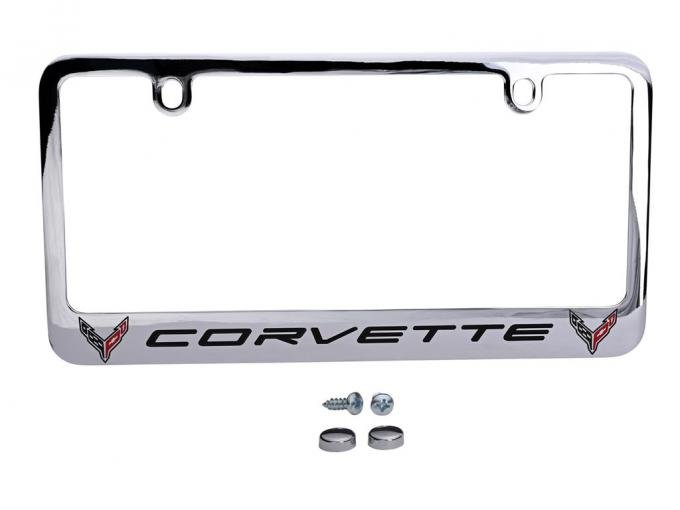 2020-2023 License Plate Frame / Bezel - C8 Logo - Chrome | Corvette Depot