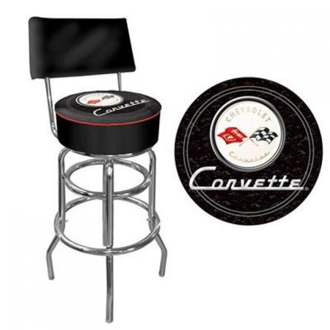 Counter Stool - Black With Back Rest And C1 Logo | Corvette Depot