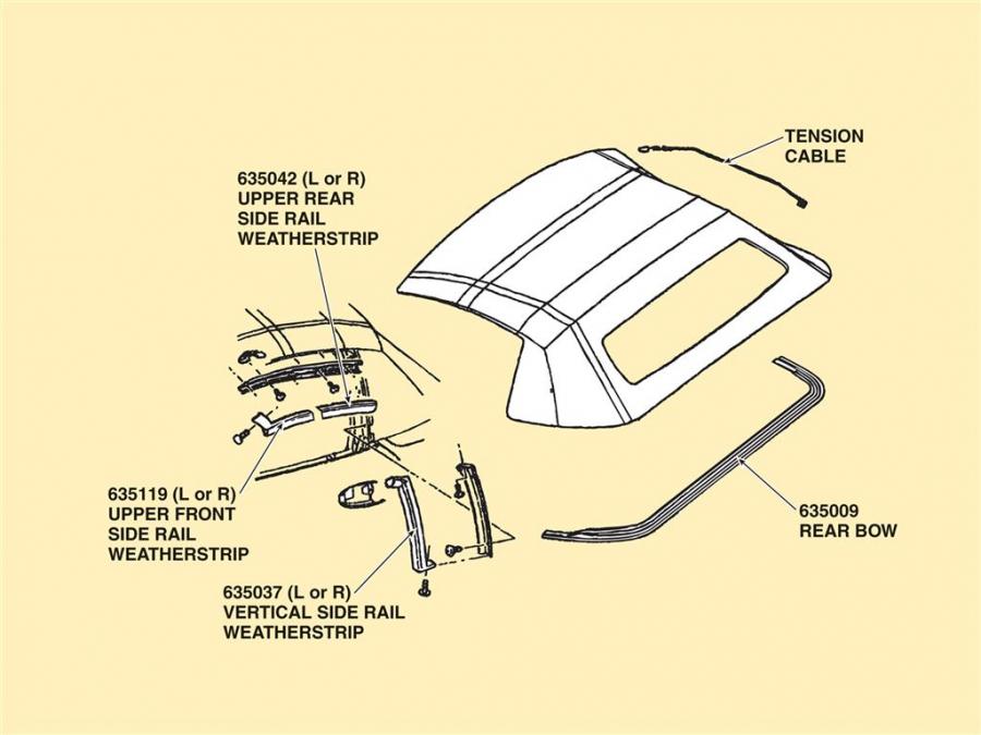 98-04 Weatherstrip - Left Soft Top / Convertible Top Vertical Side Rail ...
