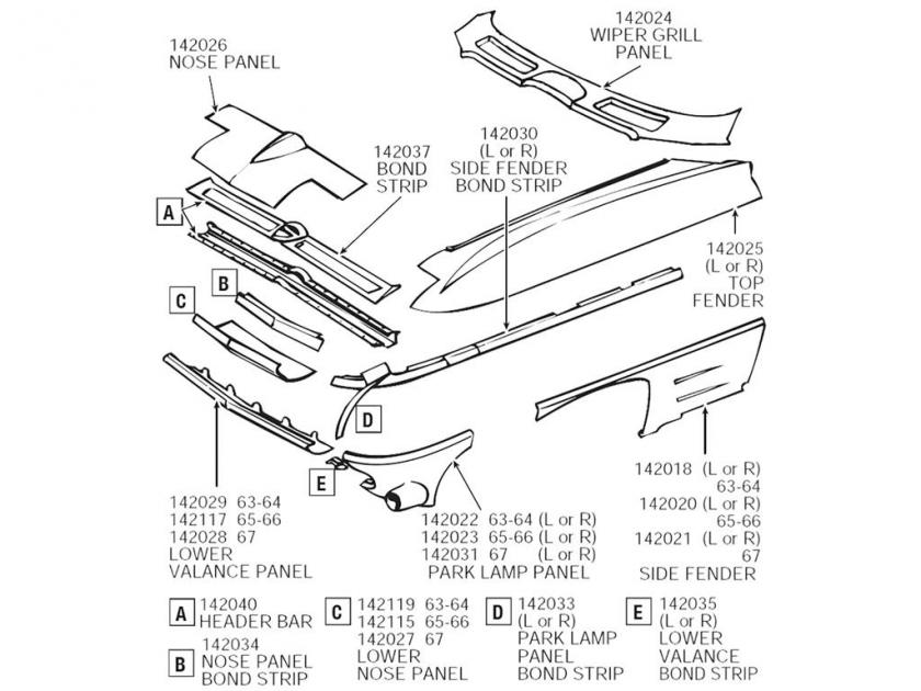 64-67 Headlight Reinforcement Bar - With Black Fiberglass | Corvette Depot