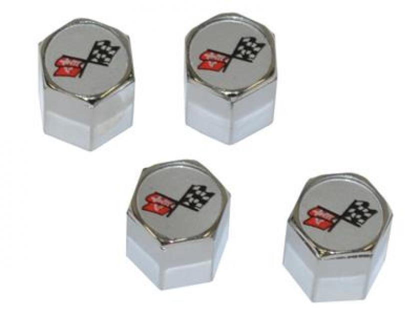 Crossflag Logo Valve Stem Caps Set of 4 | Corvette Depot