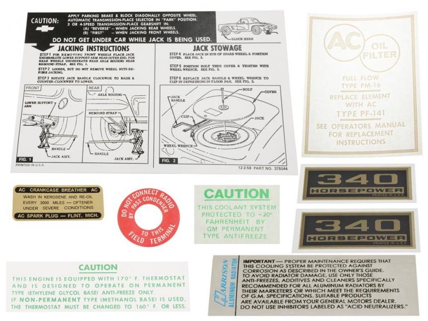62 Decal Set - 340 Horsepower - 9 Pieces | Corvette Depot