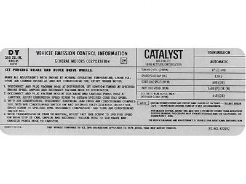 78 Emission Decal - L-48 Hi Altitude (DY) | Corvette Depot