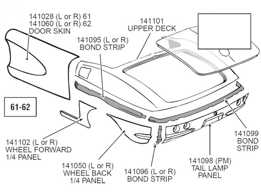 61-62 Rear Upper Body Panel - Hand Layup | Corvette Depot