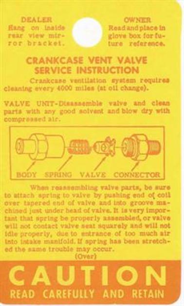 61-62 Decal PCV Tag Hangs From Mirror | Corvette Depot