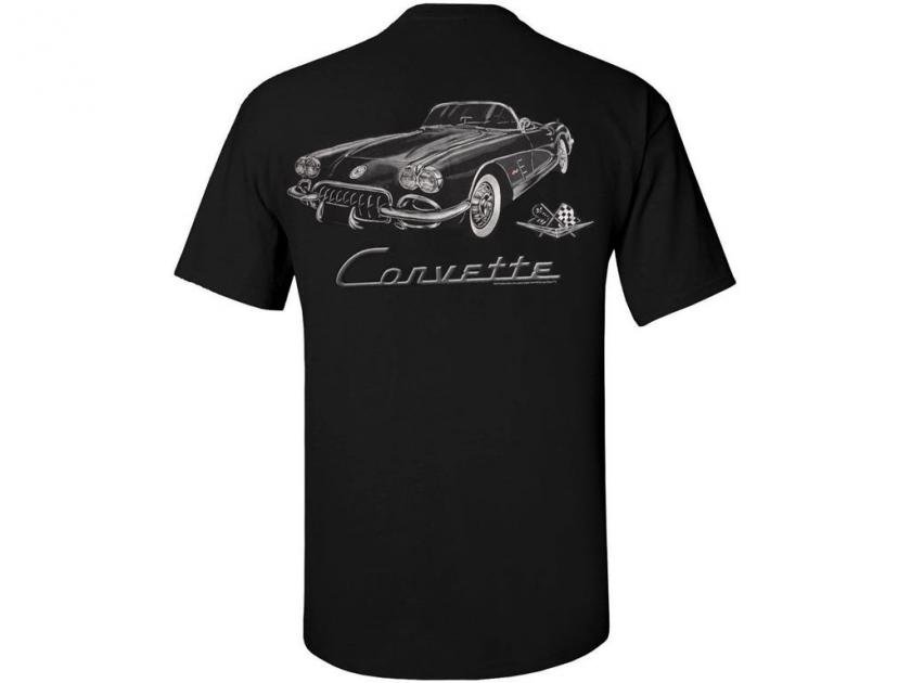 T-Shirt - C1 Corvette Ghost Print On Black | Corvette Depot