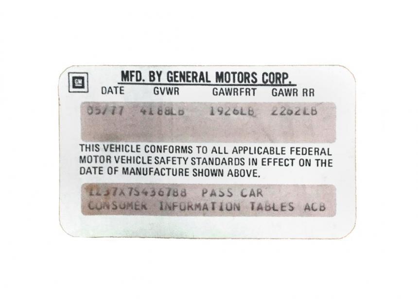 "information labels" | Corvette Depot