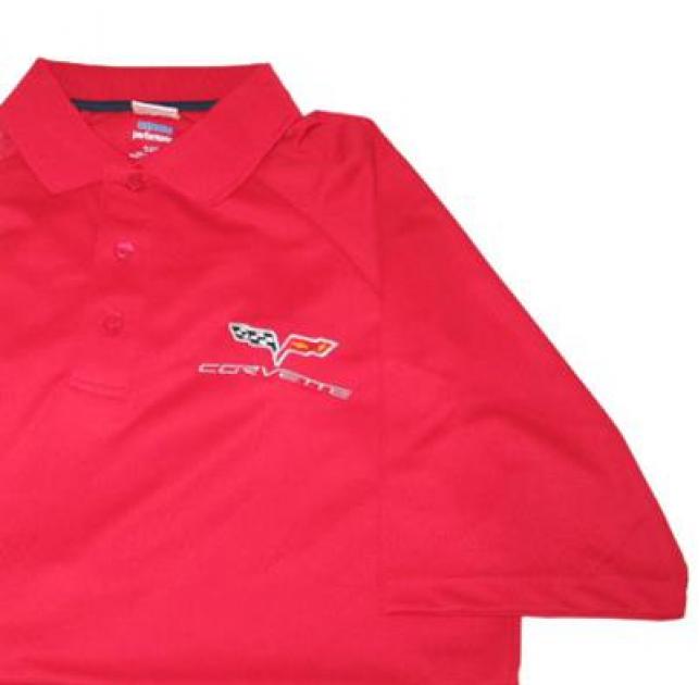 Red Performance Polo Shirt With Embroidered C6 Corvette Logo | Corvette ...