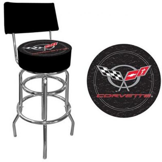 Counter Stool - Black With Back Rest And C5 Logo | Corvette Depot