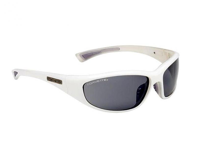 Corvette Emblem Series With Smoke Lens - White Sunglasses | Corvette Depot