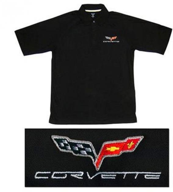 Polo Shirt Black Polo Embroidered C6 Logo | Corvette Depot