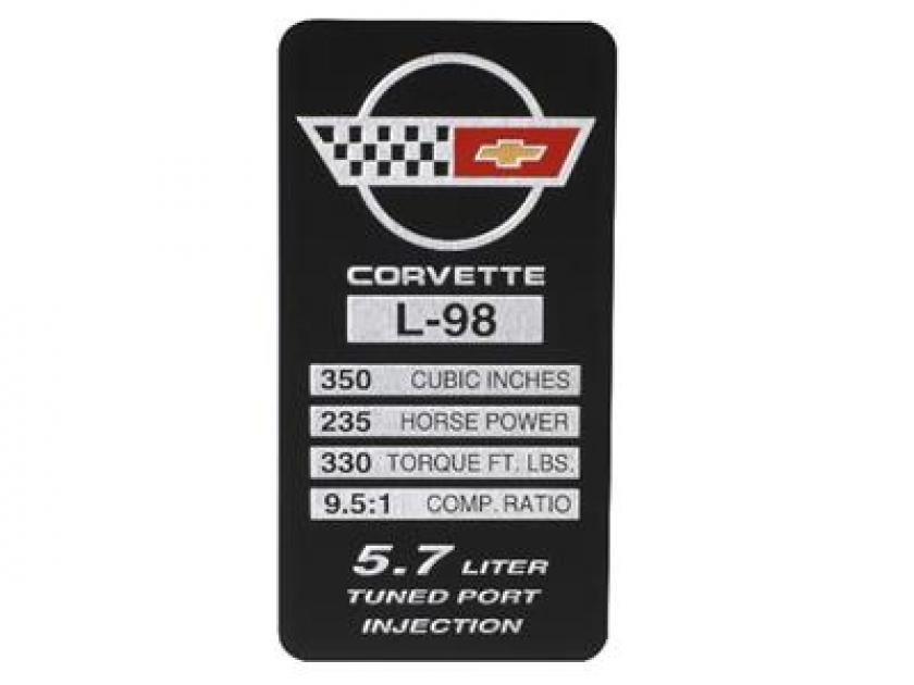 1986 Console Engine Spec Plate - Late With Aluminum Heads | Corvette Depot