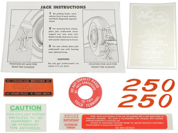 57 Decal Set - 250 Horsepower - 8 Pieces | Corvette Depot