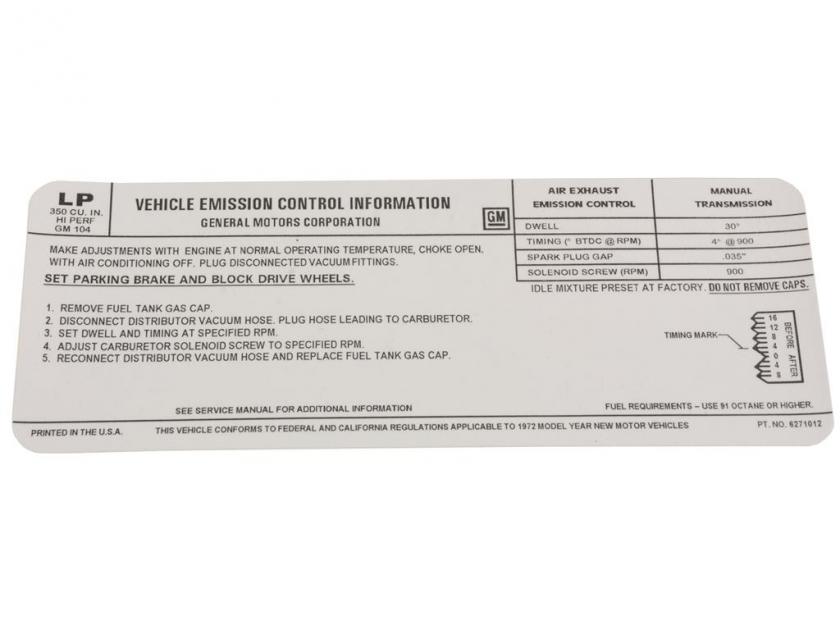72 LT1 Emission Decal (LP) | Corvette Depot