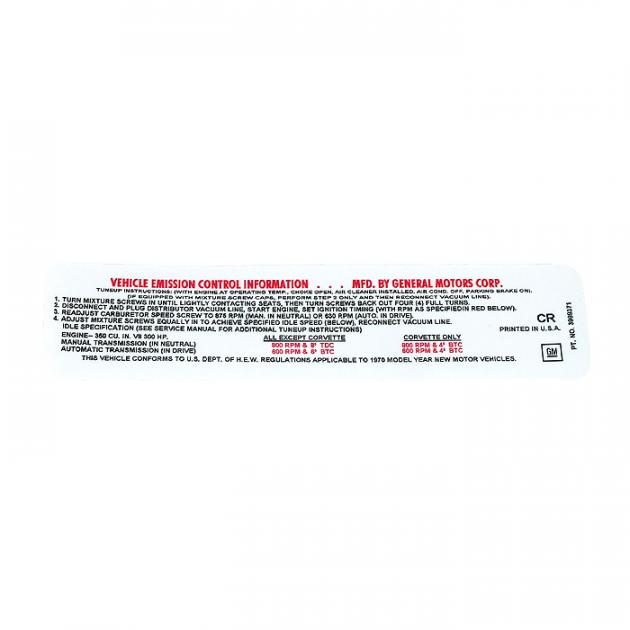 Corvette Label, Emission 300 HP, 1970 | Corvette Depot