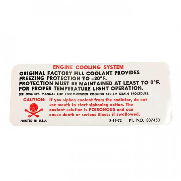 Corvette Decal, Radiator Caution, 1973 | Corvette Depot